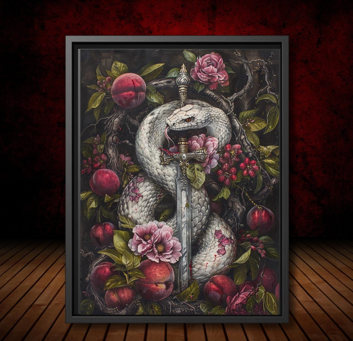 White Snake Sword Wall Art Gothic Botanical Fantasy Print, Dark ...