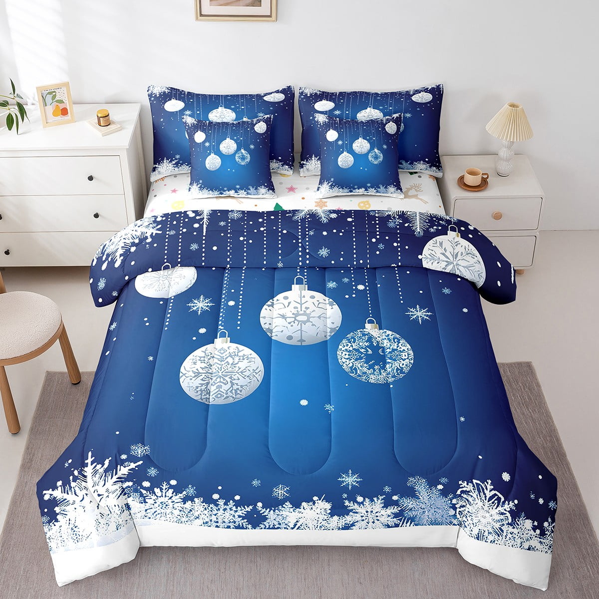 White Snowflake Bed in a Bag King Size Comforter Set 7 Pieces Christmas ...
