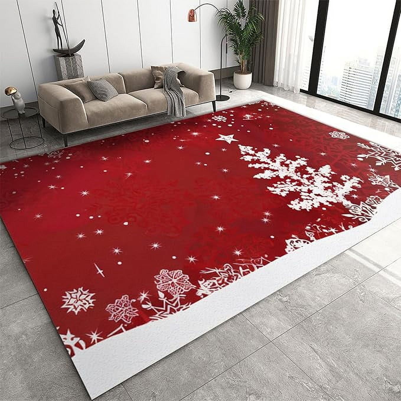 White Snowflake Christmas Tree Area Rug, Christmas Decoration With Red ...