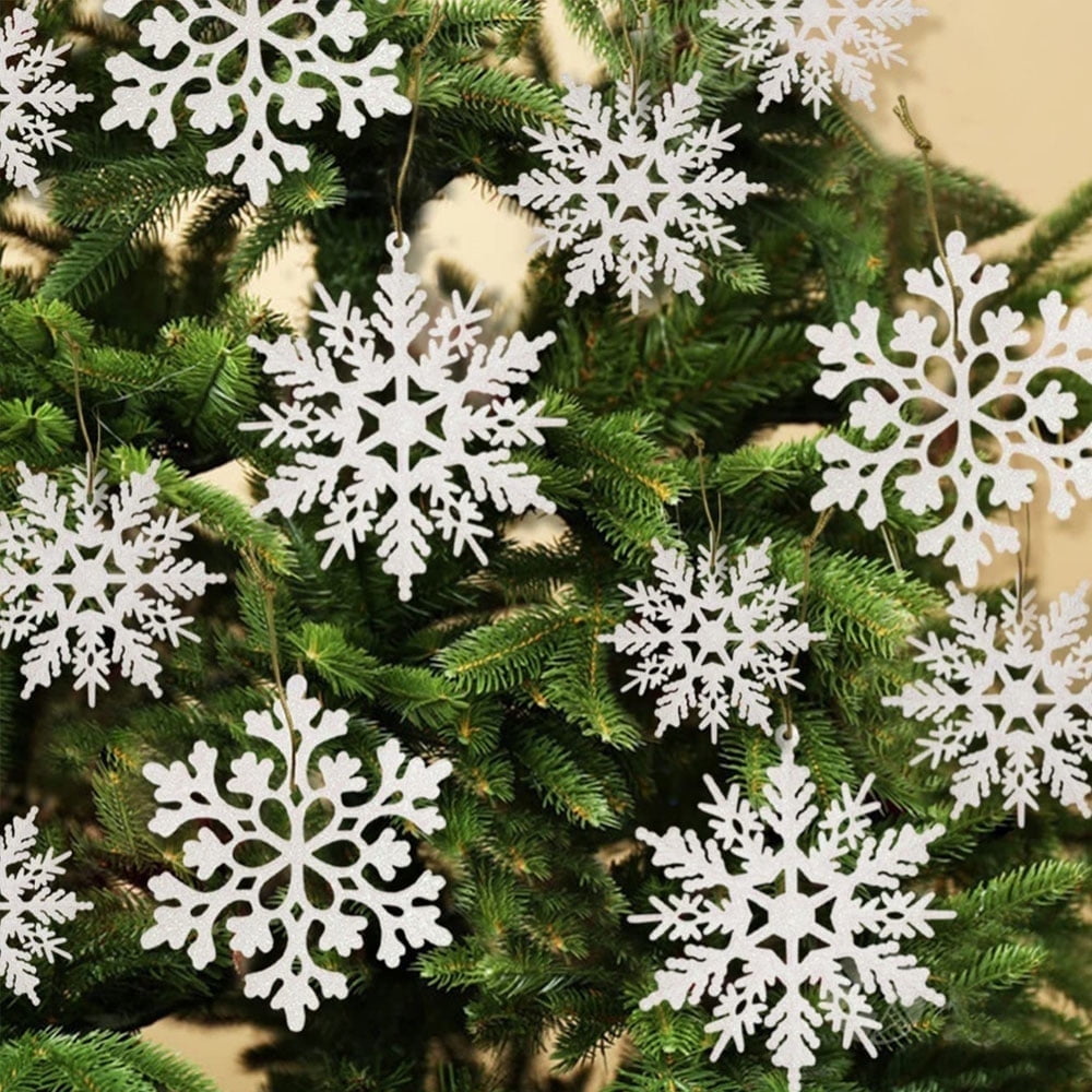 White Snowflake Ornaments, Glittery Plastic Snowflakes for Indoor and ...