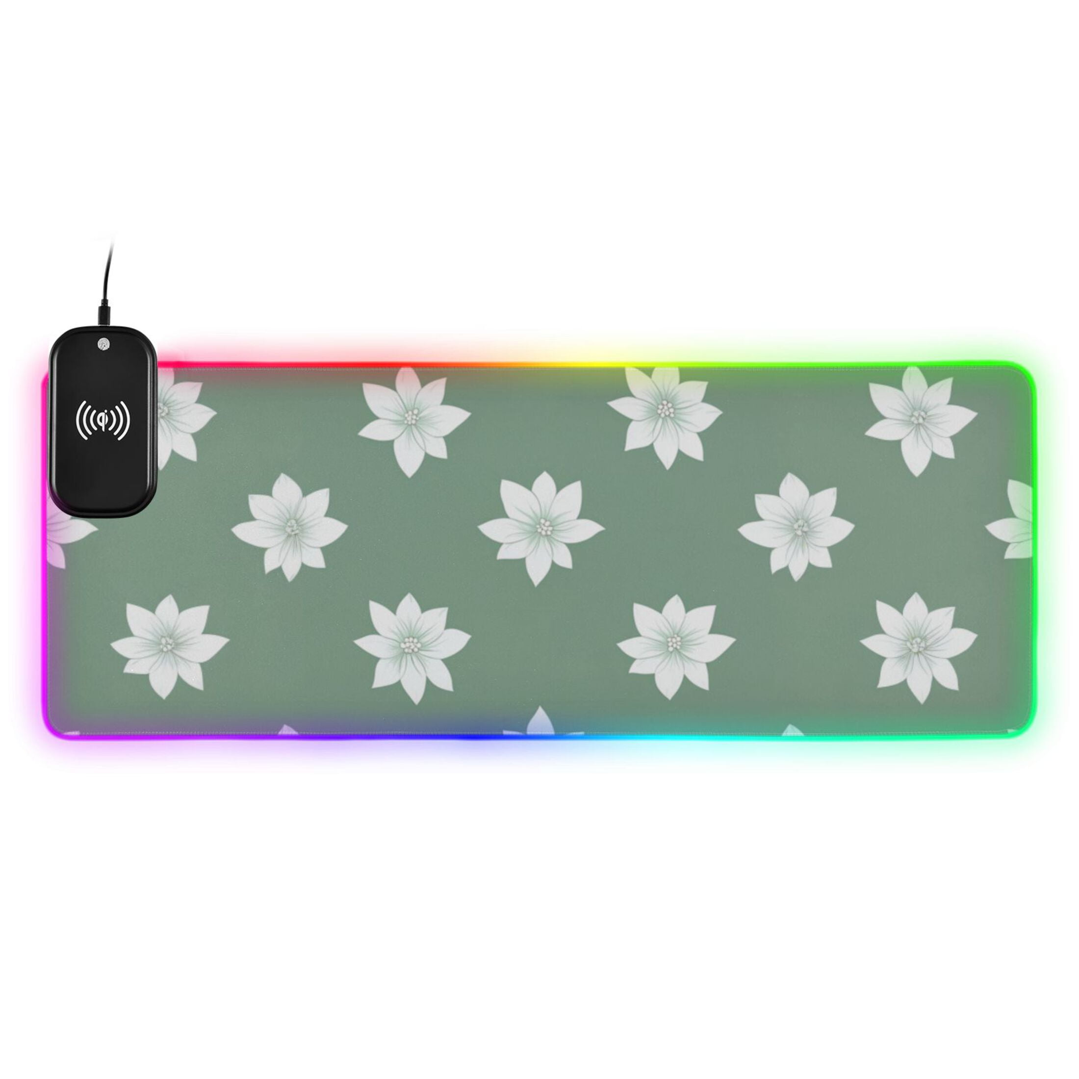 White Snowflake Textile Printing Wireless Charging RGB Gaming Mouse Pad ...