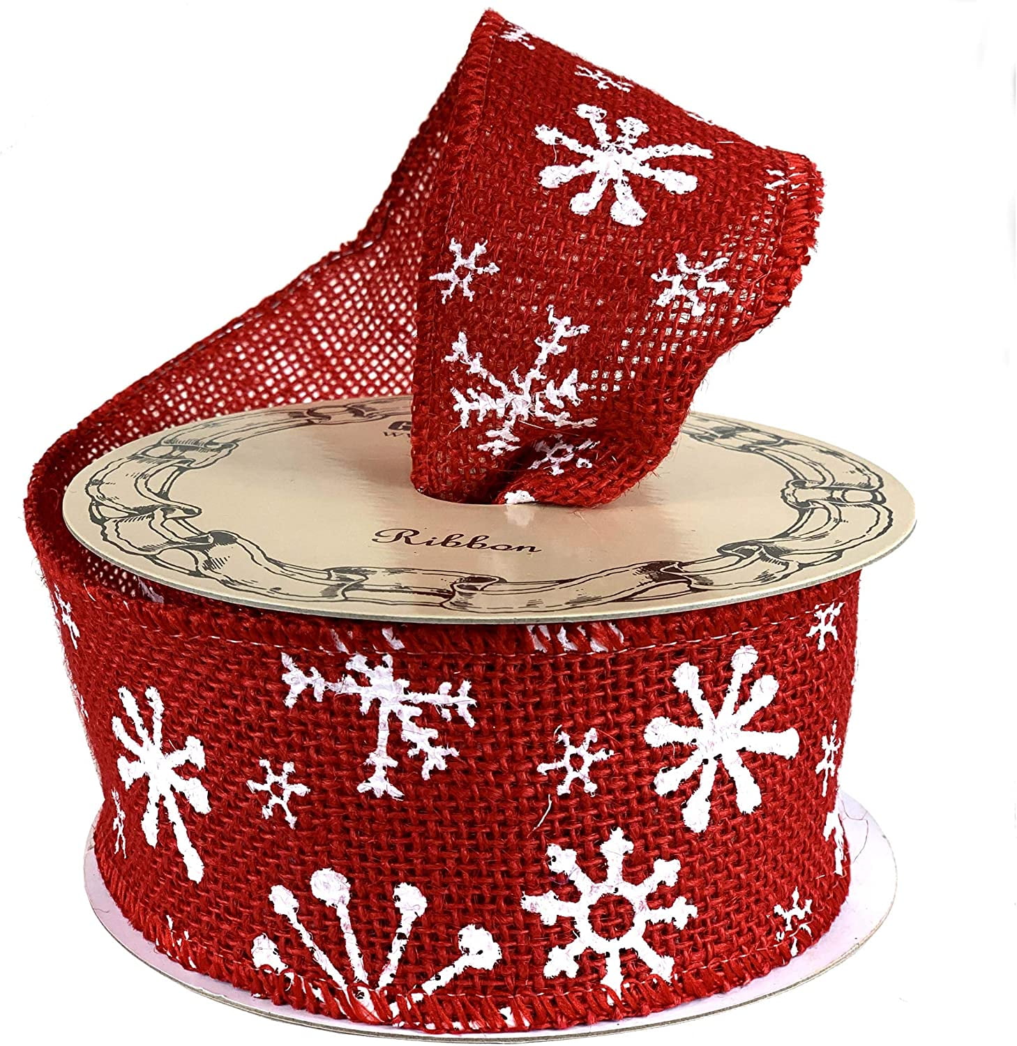 GiftWrap Etc. White Snowflakes Wired Christmas Ribbon, 2.5" x 10 Yards ...
