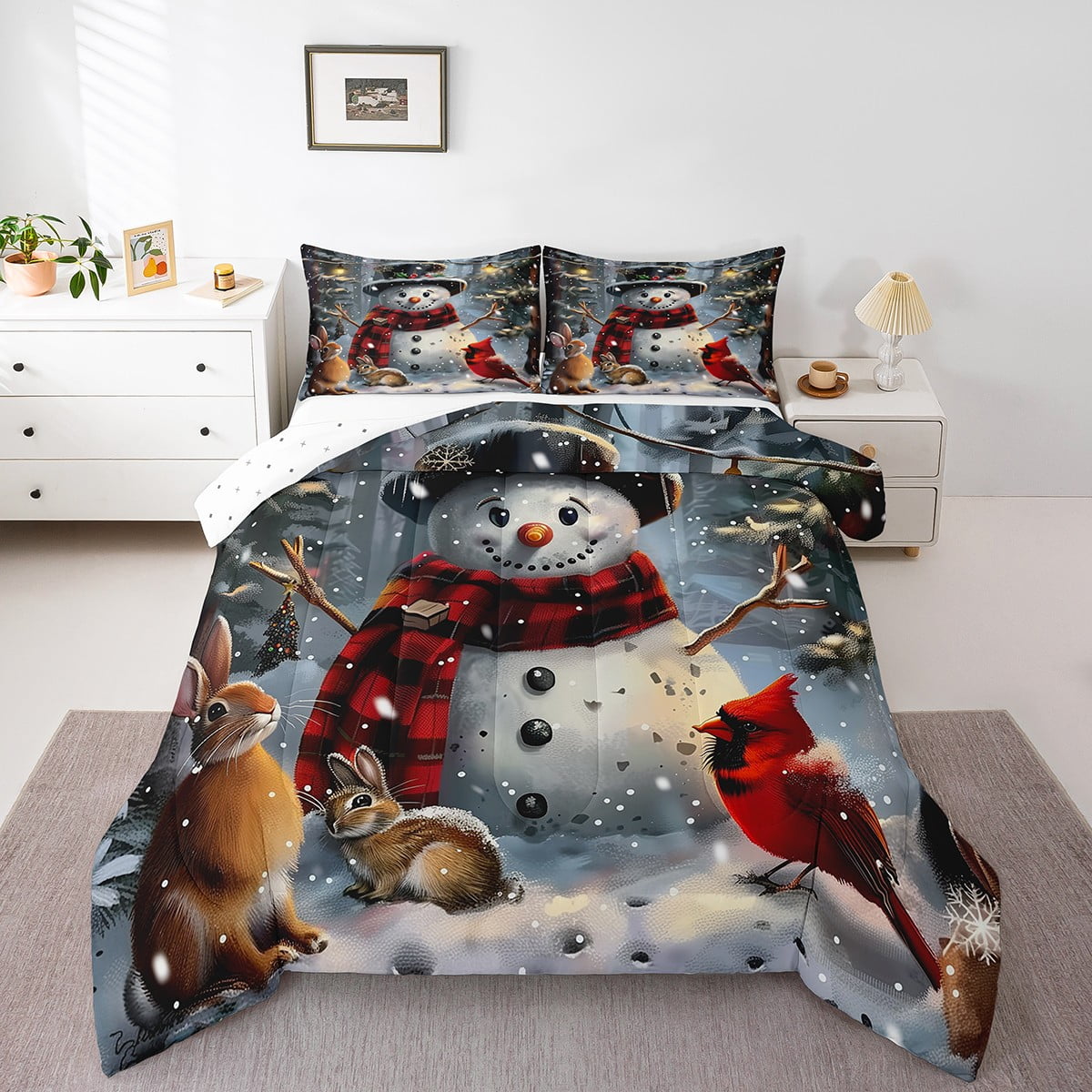 White Snowman Comforter Set Queen Size Christmas Decorations Bedding ...