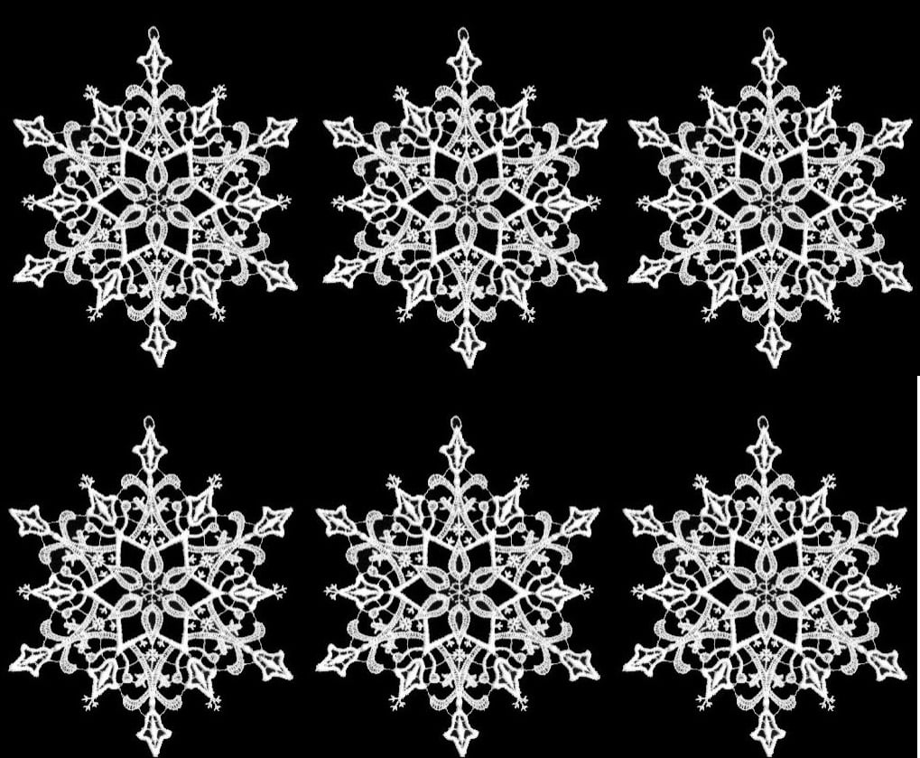 White Snowstar Snowflake Christmas Tree German Lace Ornament Set of 6 5 ...