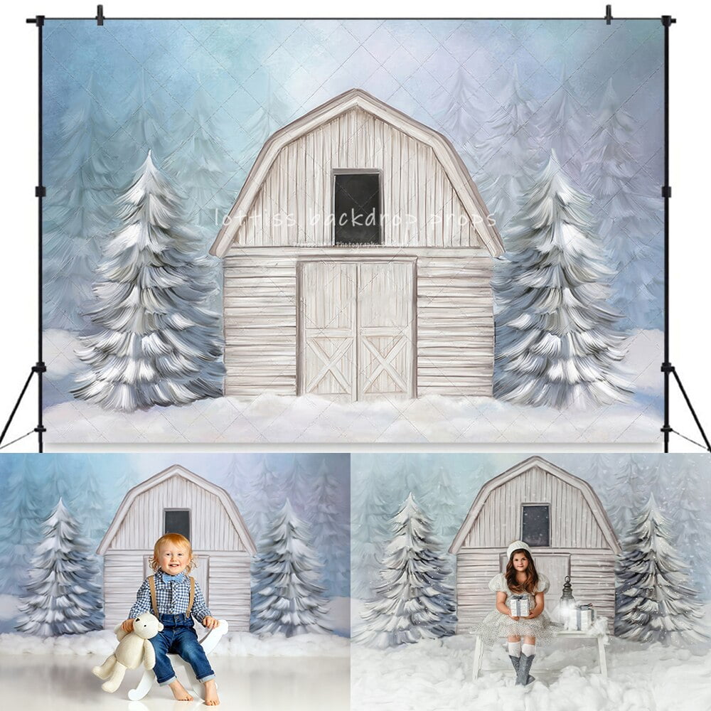 White Snowy Barn Backdrops Kids Child Portrait Photography Adult Baby ...
