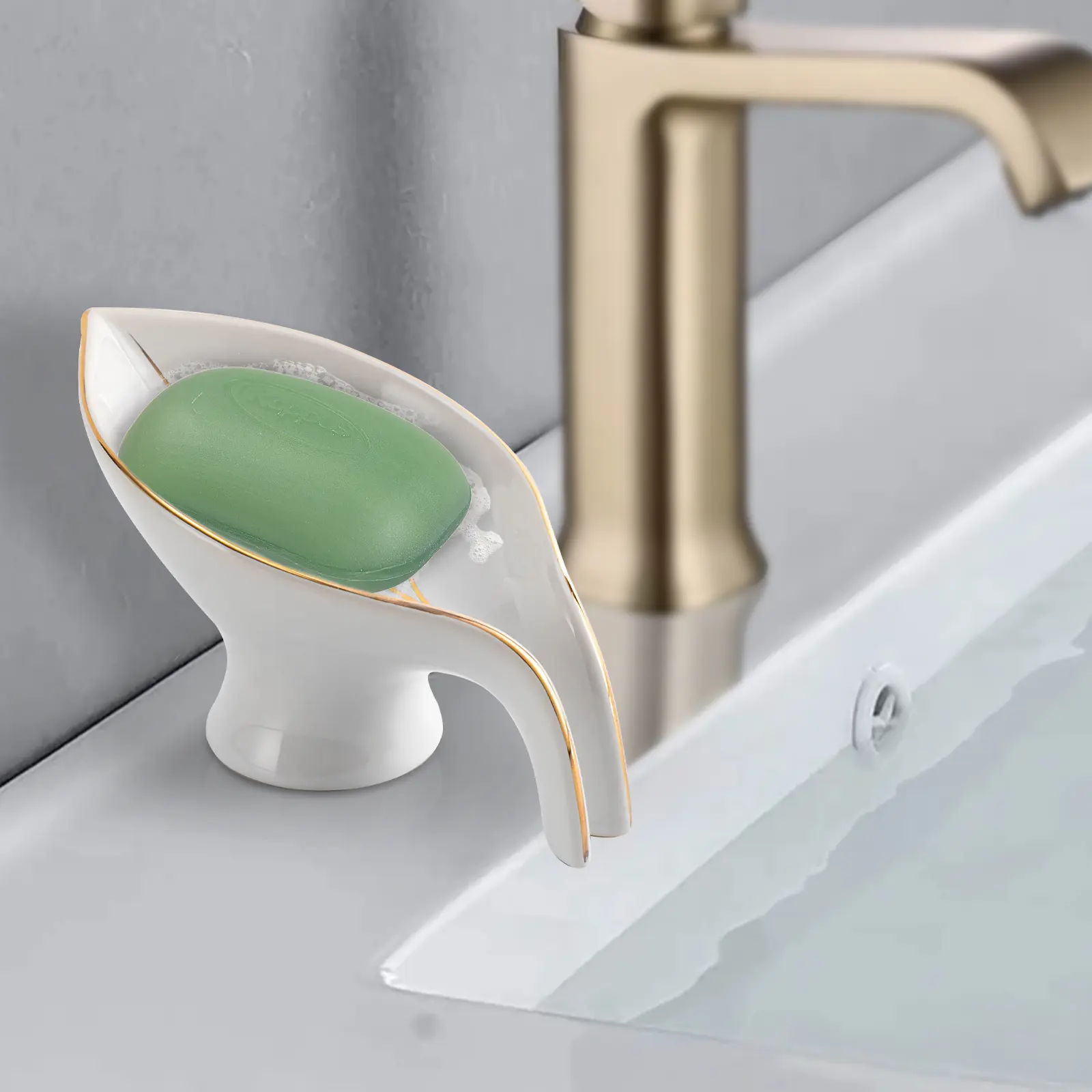 White Soap Box Automatic Drain Waterfall Soap Rack Dish Holder with ...