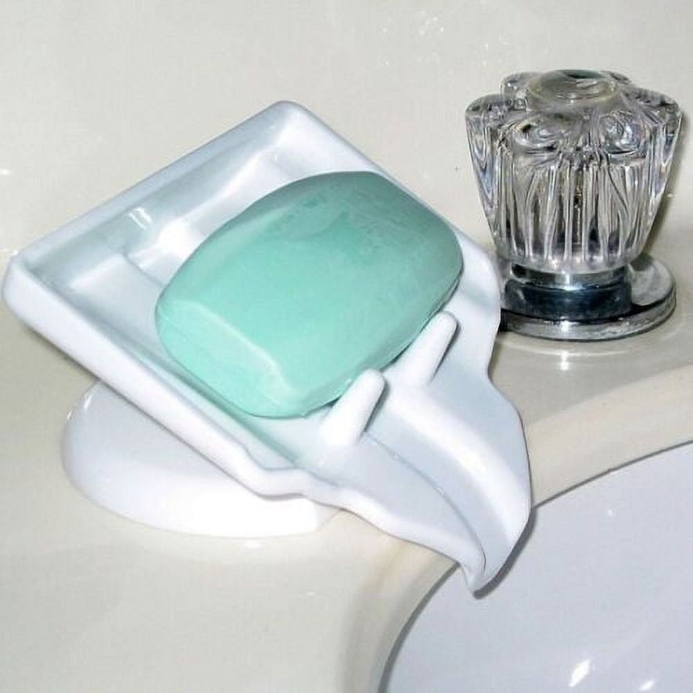 White Soap Dish Saver Holder Suction Dryer Waterfall Drain Clean Dry ...