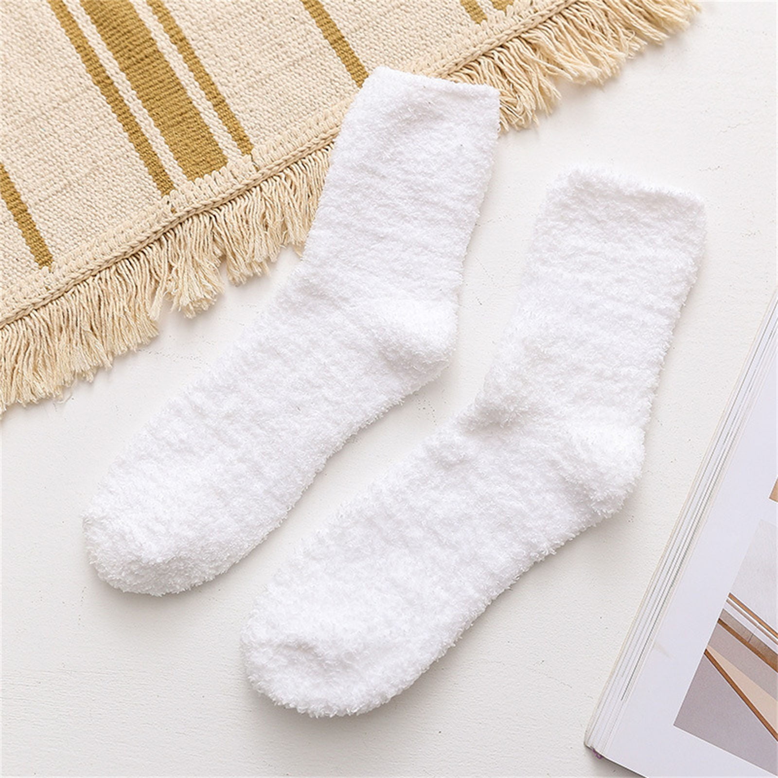 White Socks Mens Wool Socks Thermal Hiking Winter Boot Warm Thick Cozy ...