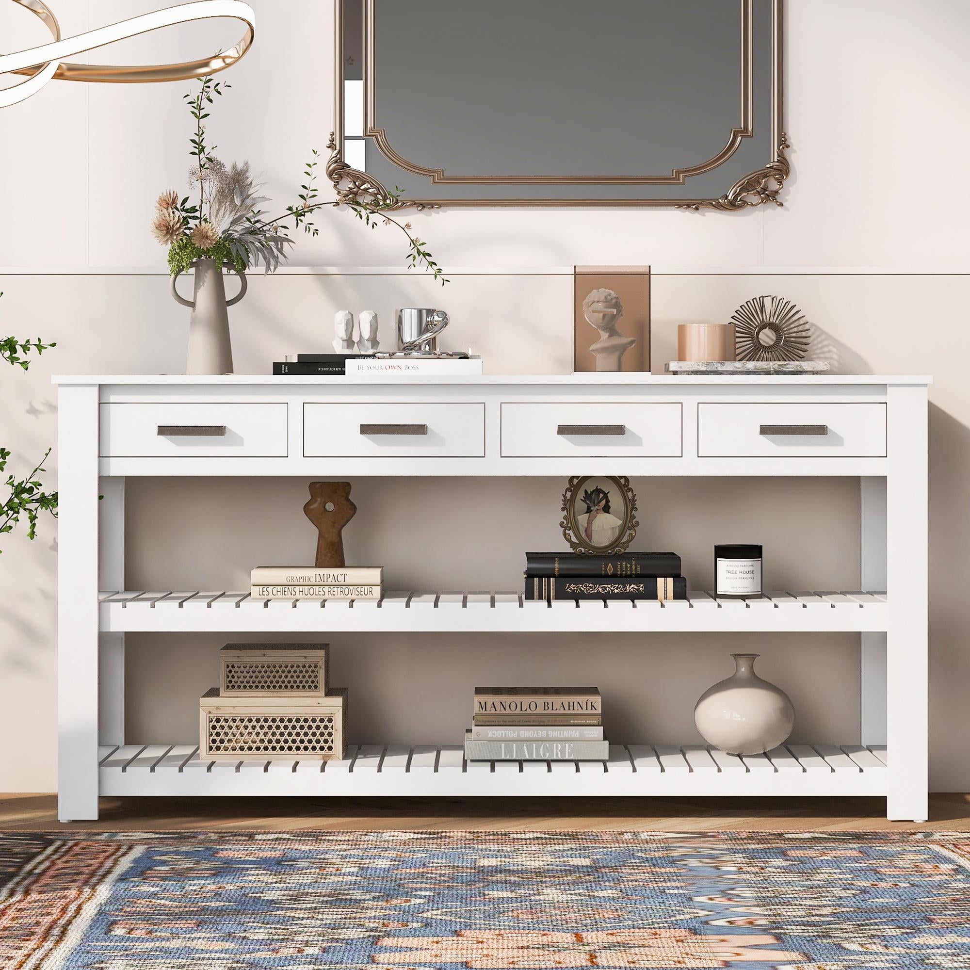 White Sofa Side Table, Atumon Storage Console Table, Modern Entryway ...
