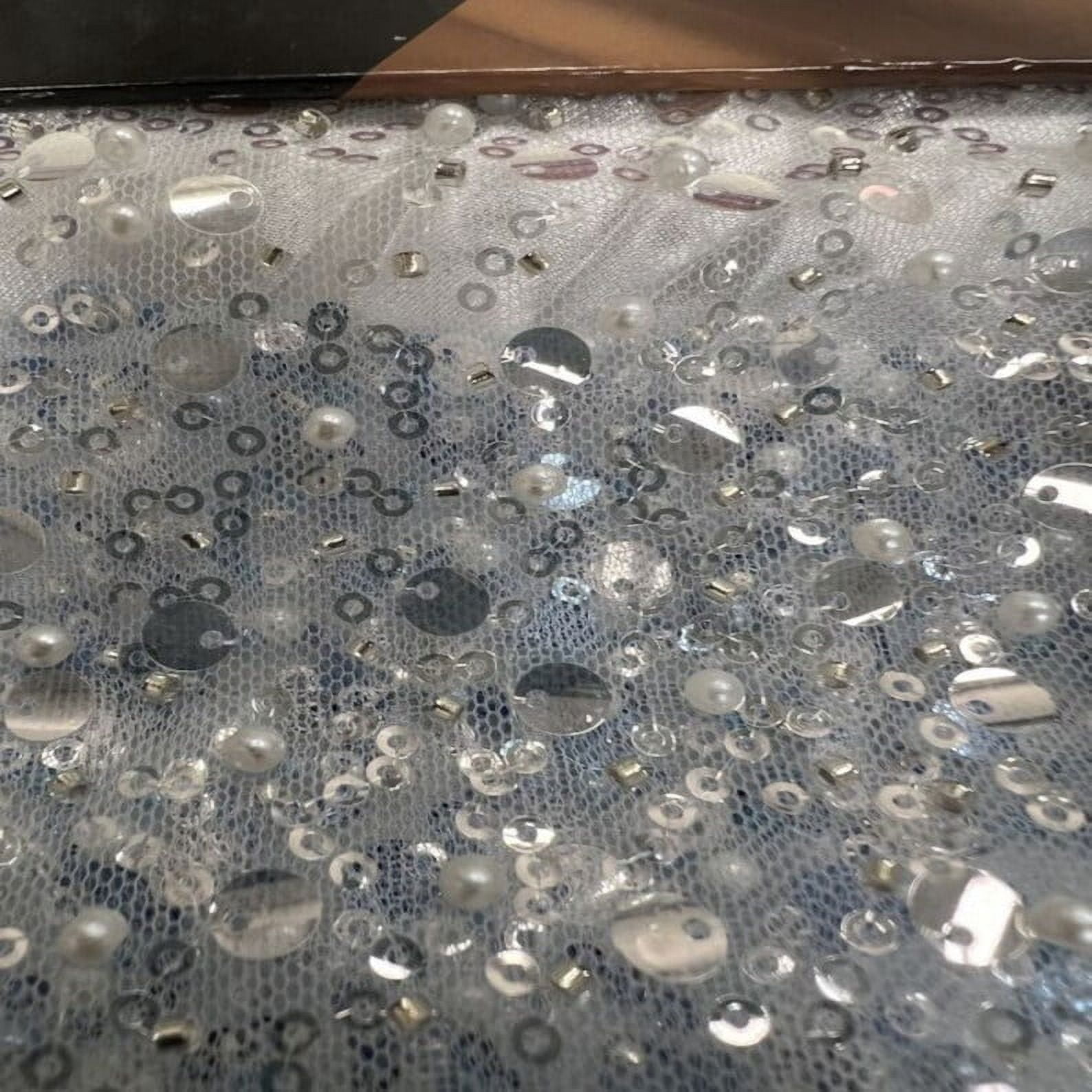 White Soft Tulle Mesh Fabric Heavily Embellished with Sequins, Beads ...