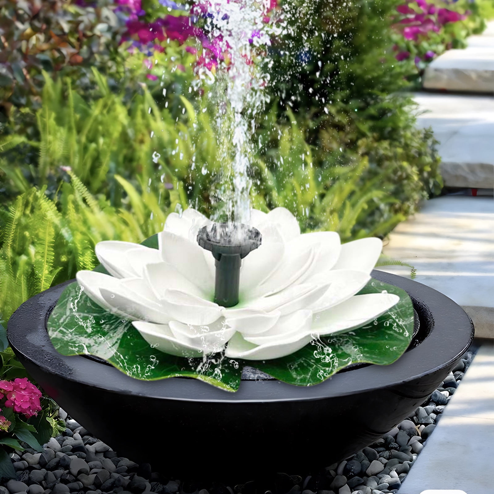 White Solar Power Pump Water Artificial Lotus Flowers Floating ...