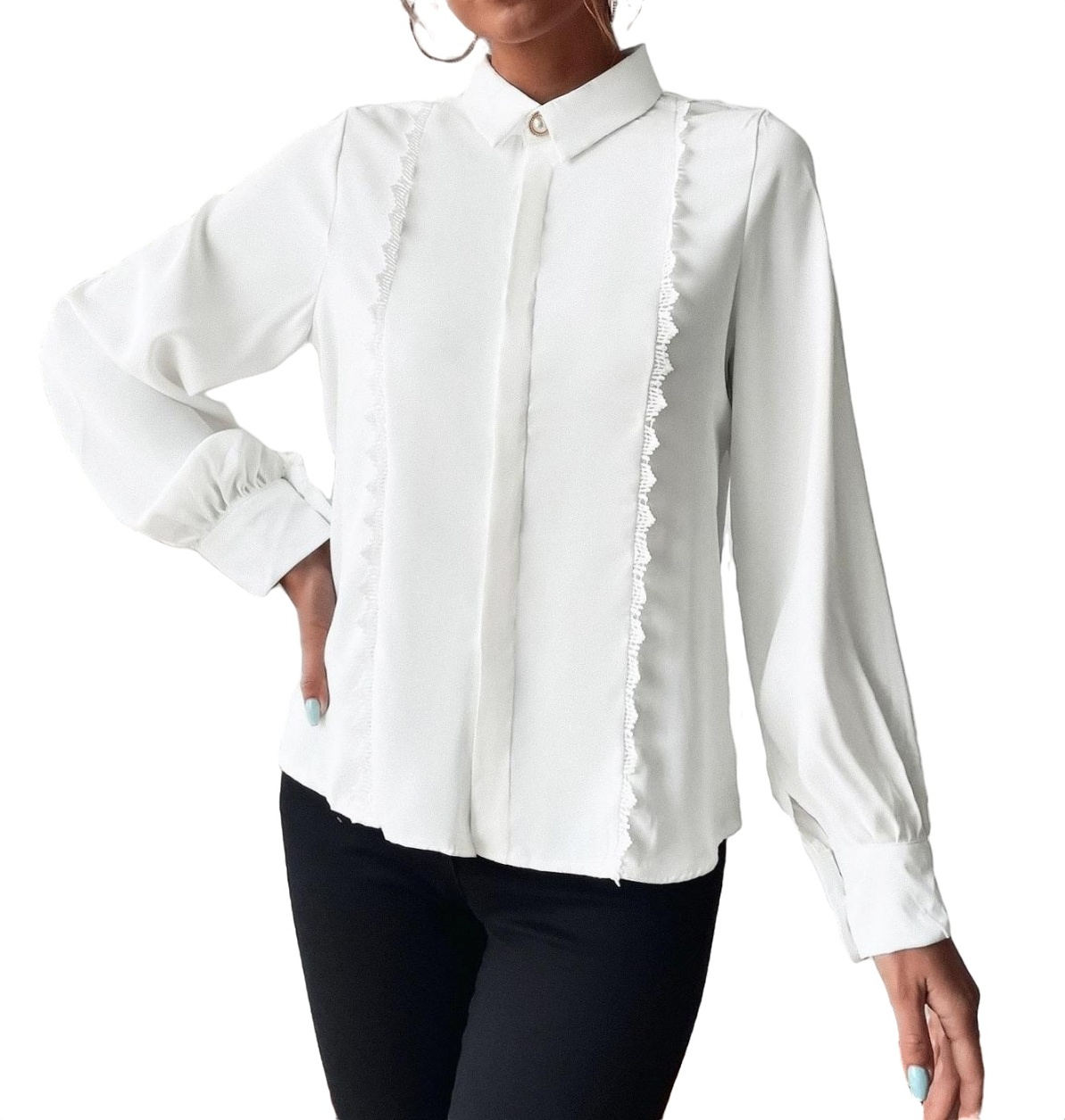 White Solid Button Elegant Shirt Women's Blouses - Walmart.com
