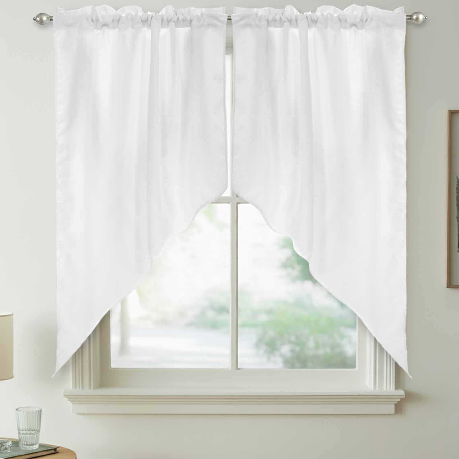 White Solid Swag Kitchen Curtain Valances, Color Rod Pocket Curtains ...