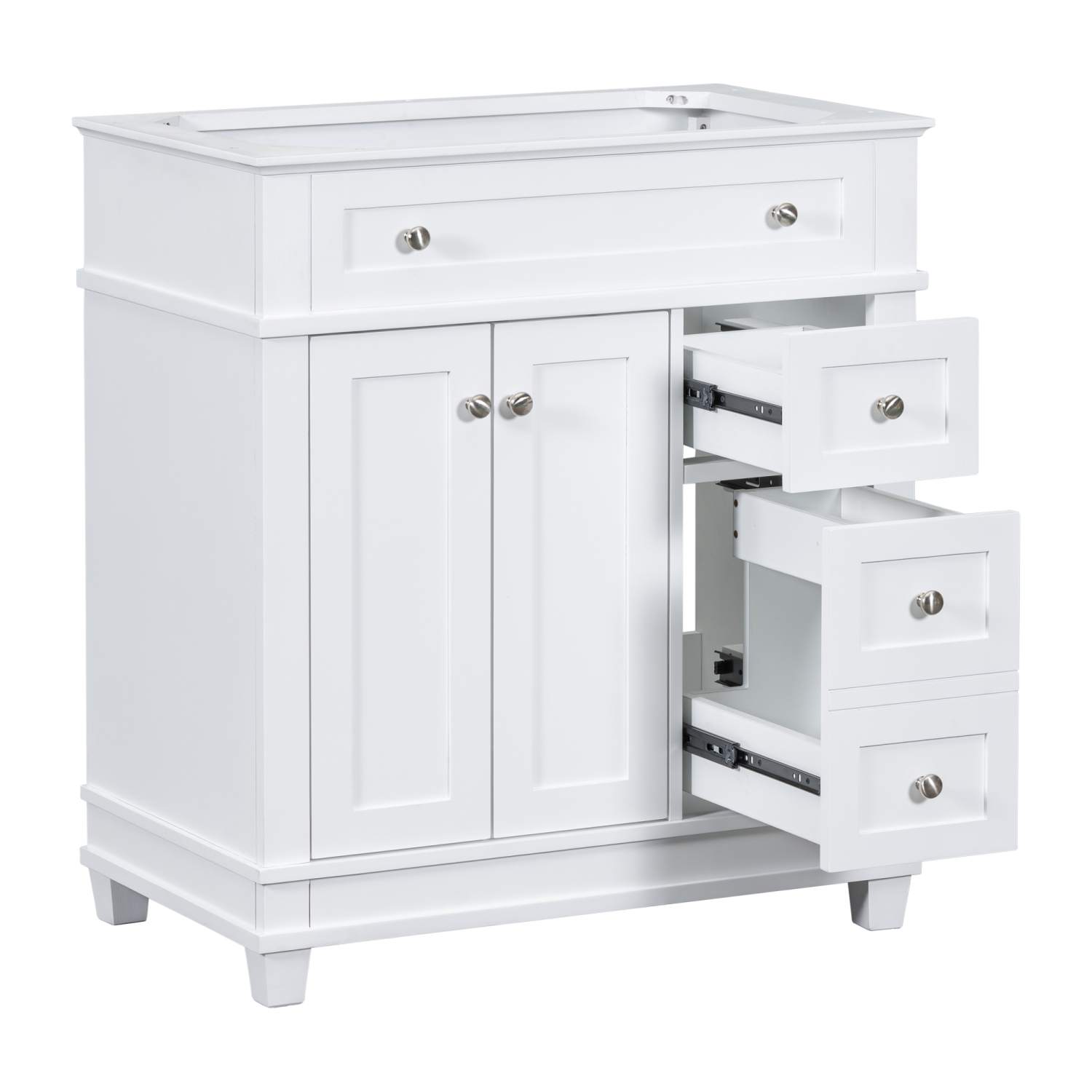 White Solid Wood Bathroom Vanity Cabinet with 2 Drawers & Soft Closing ...