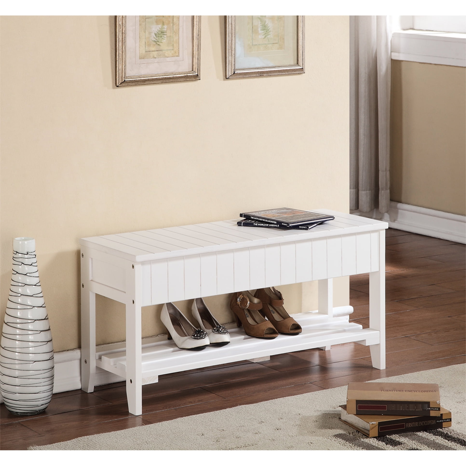 White Solid Wood Shoe Storage Bench - Practical Entryway Solution ...