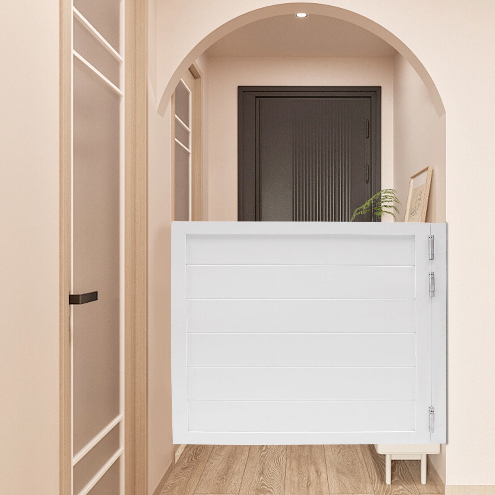 White Solid Wood Swing Door, Porch Entrance Swinging Door 180° Opening ...