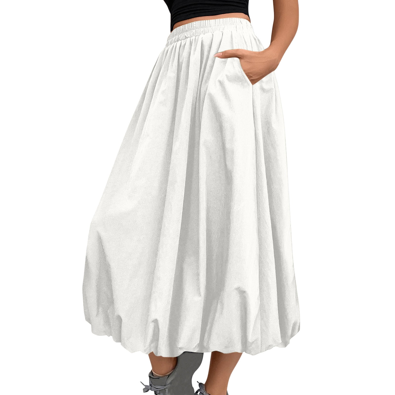 White Spandex Skirts for Women Maxi Long Midi Knee Length Loose Fit ...