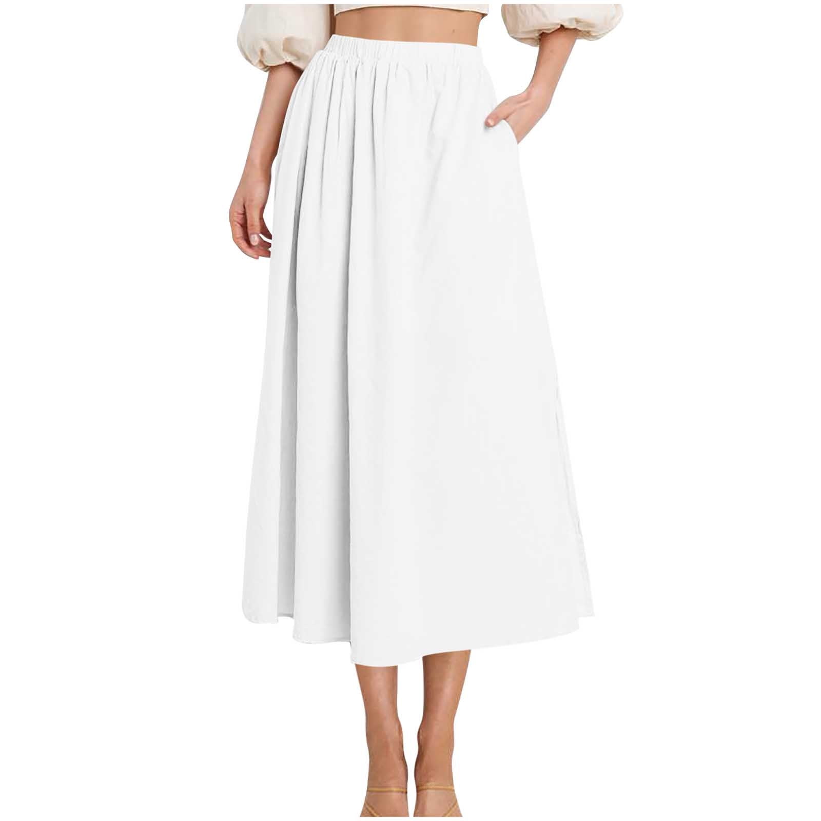 White Spandex Skort for Ladies Maxi Long Midi Knee High Loose Fit ...