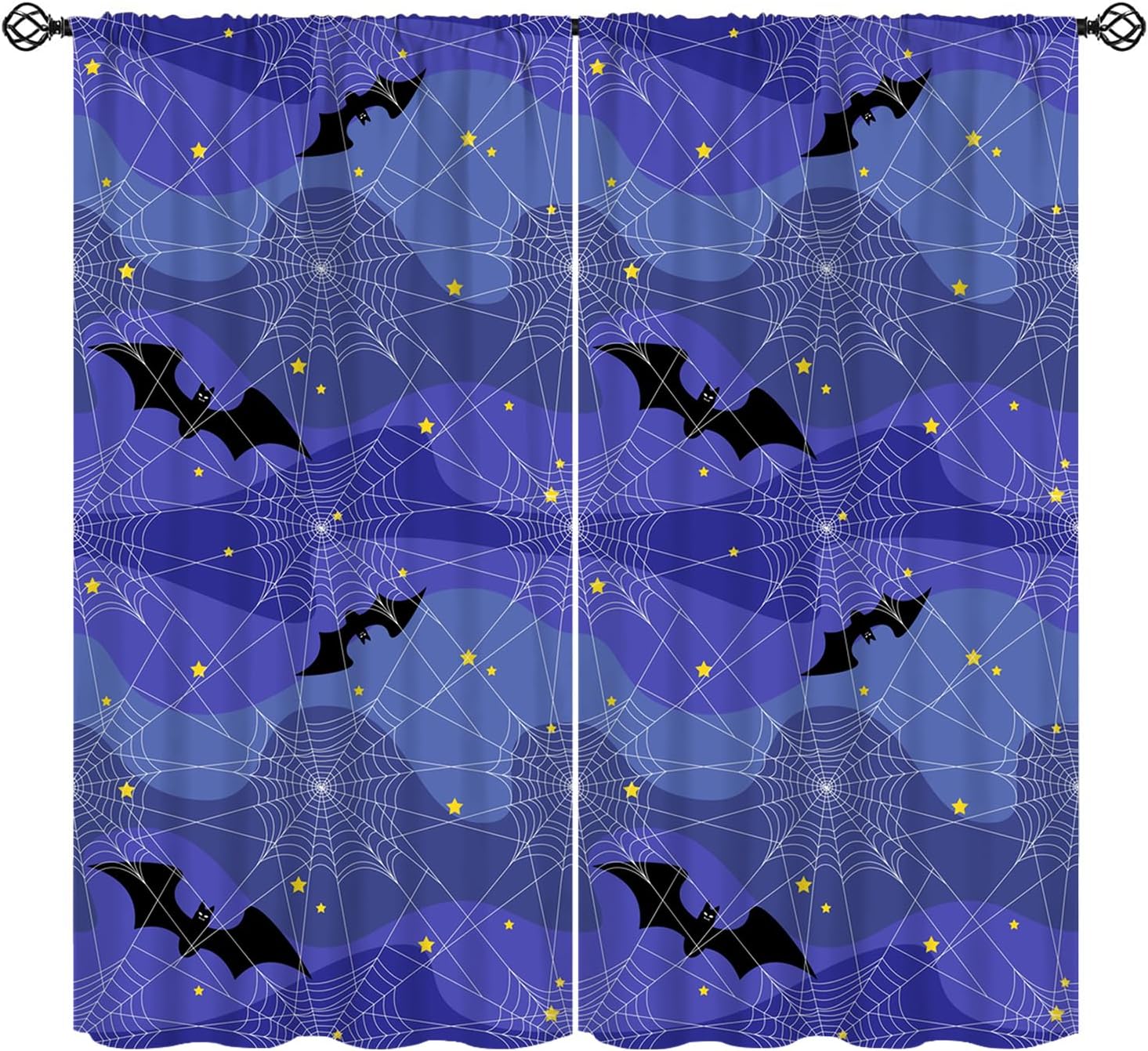 White Spider Web Stars and Bats Pattern Halloween in Blue Night Sky ...