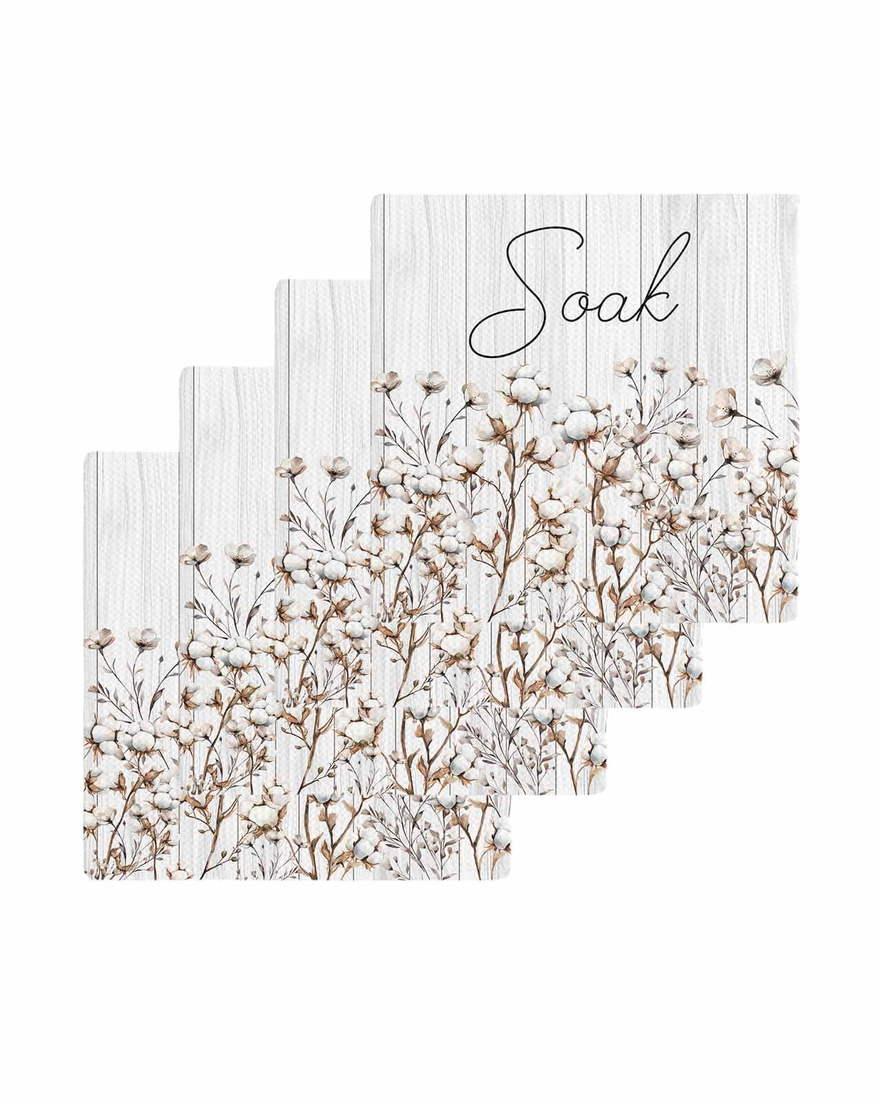 White Spring Floral Kitchen Dish Towels for Drying Dishes Set of 4, Vintage Watercolor Flowers ...