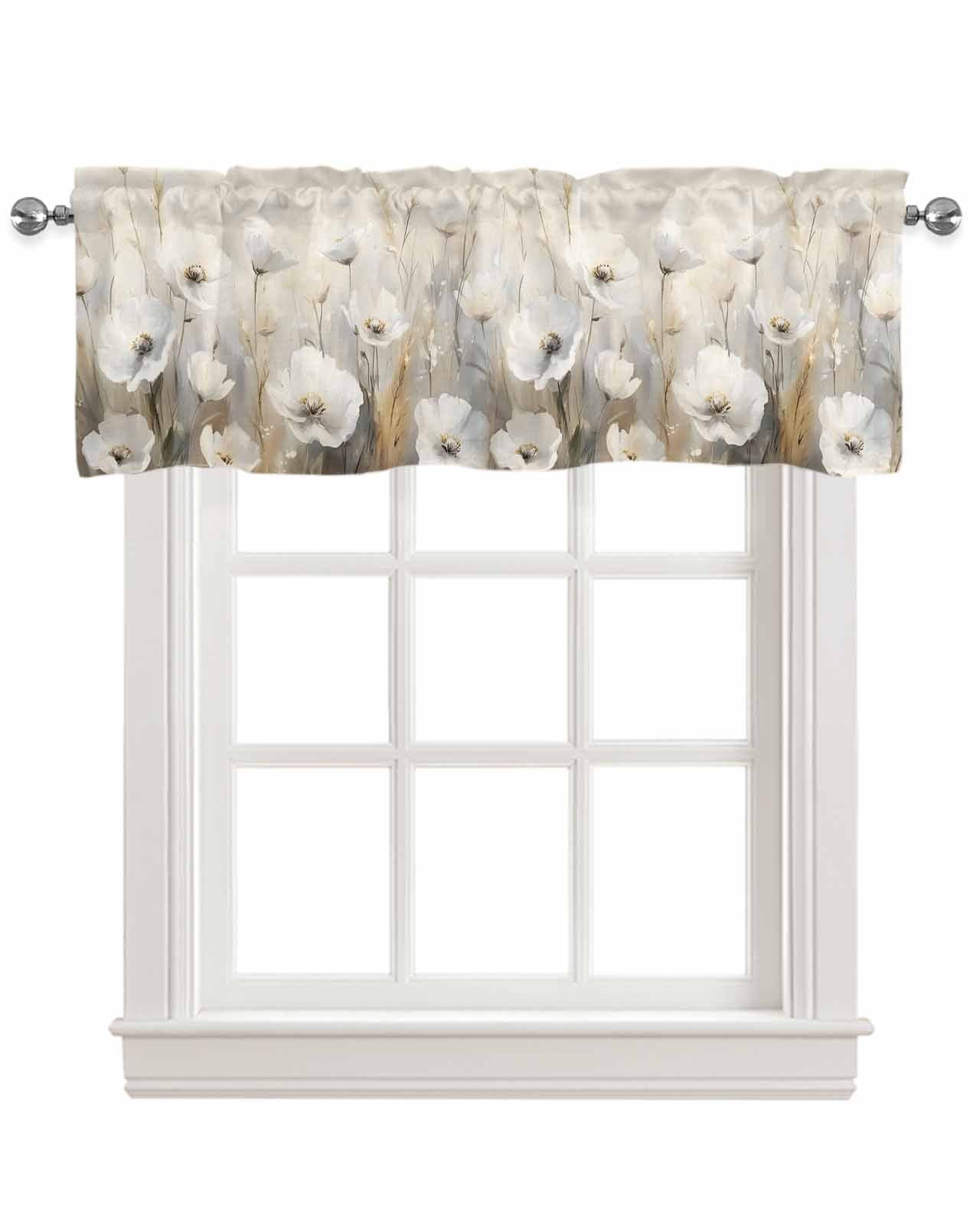 White Spring Floral Kitchen Valances for Windows Farmhouse Linen Window ...