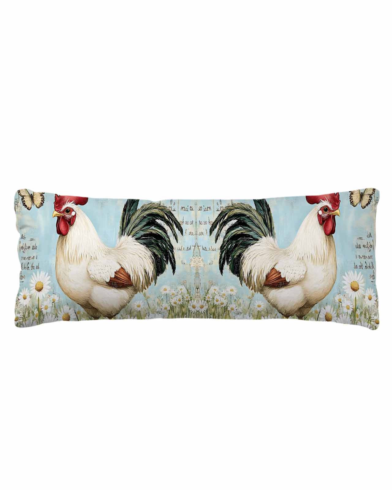 White Spring Floral Rooster Body Pillow Cover 20 x 60 Inch Decorative ...