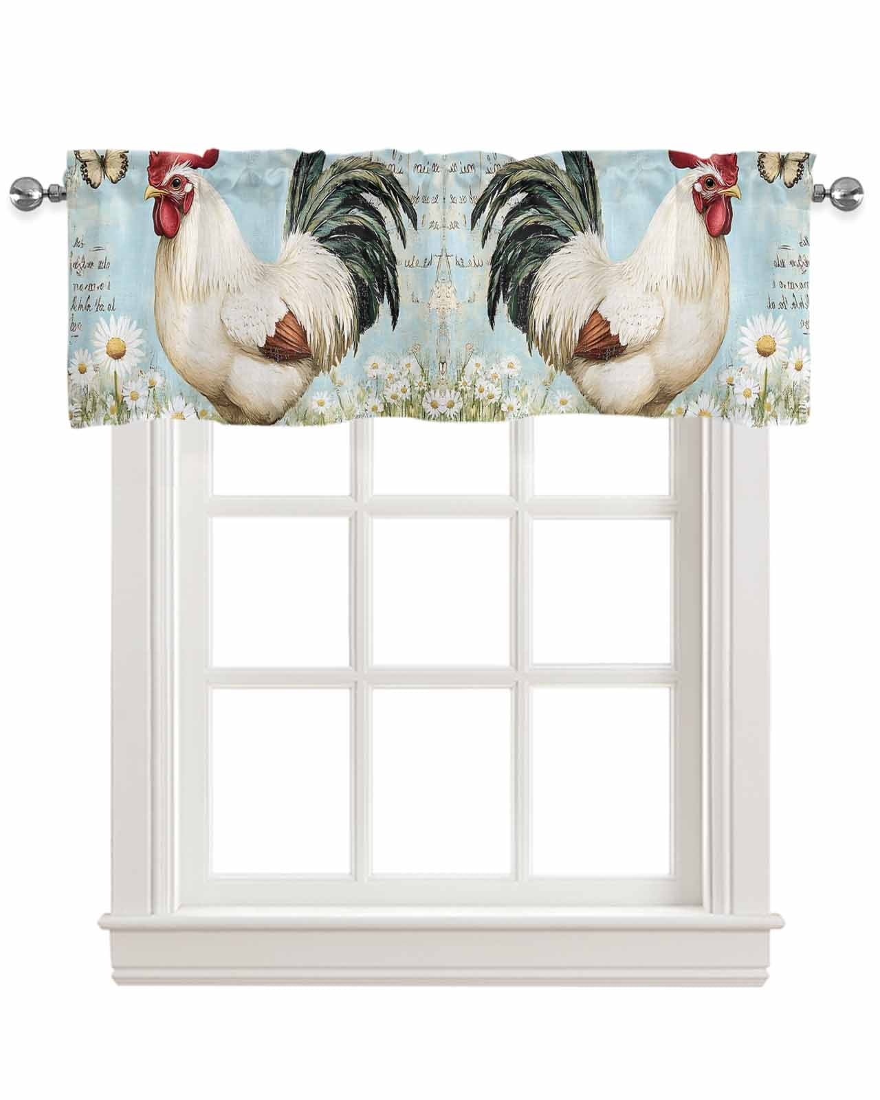 White Spring Floral Rooster Kitchen Valances for Windows Farmhouse ...