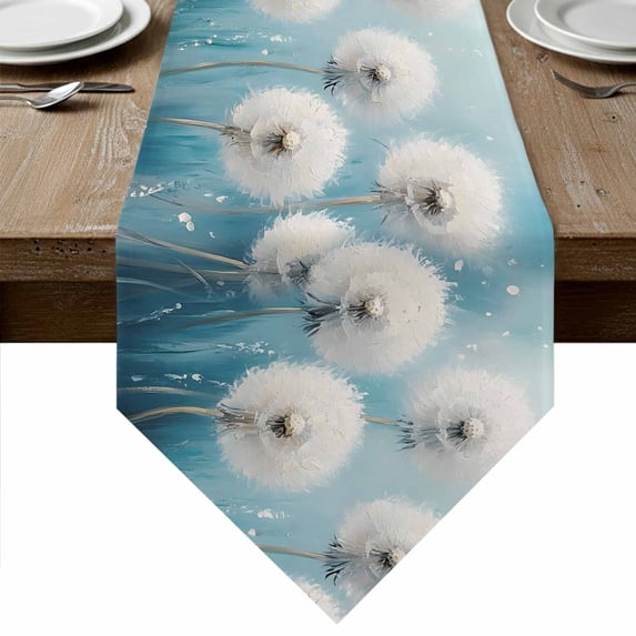 White Spring Floral Table Runner Linen Burlap Table Runner 72 Inches ...