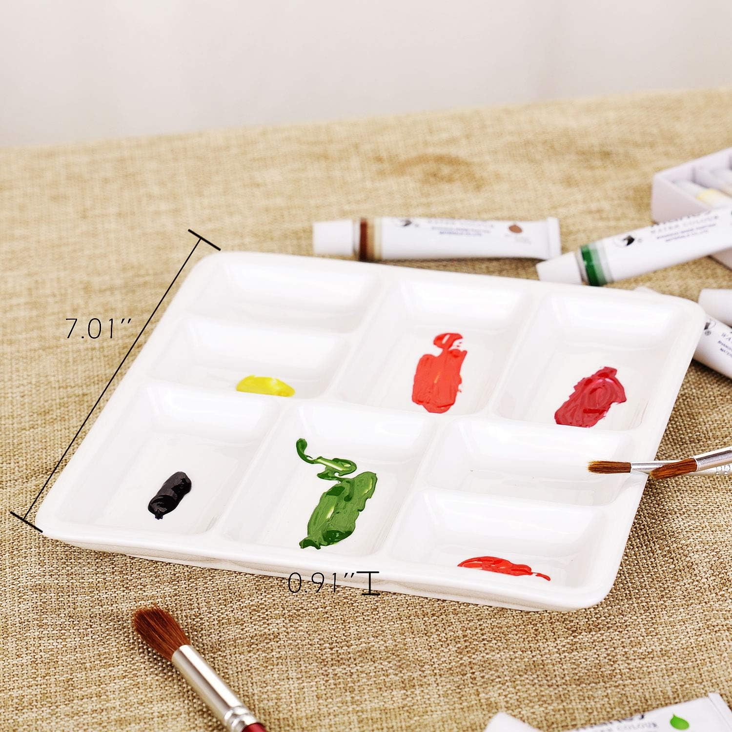 White Square Ceramic Artist Paint Palette,Porcelain Watercolor Palette ...