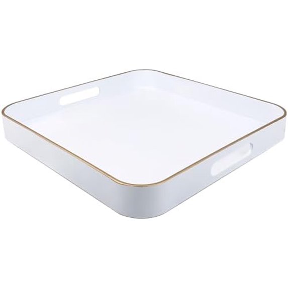 White Square Decorative Tray with Handles, 13"*13" Versatile Serving ...