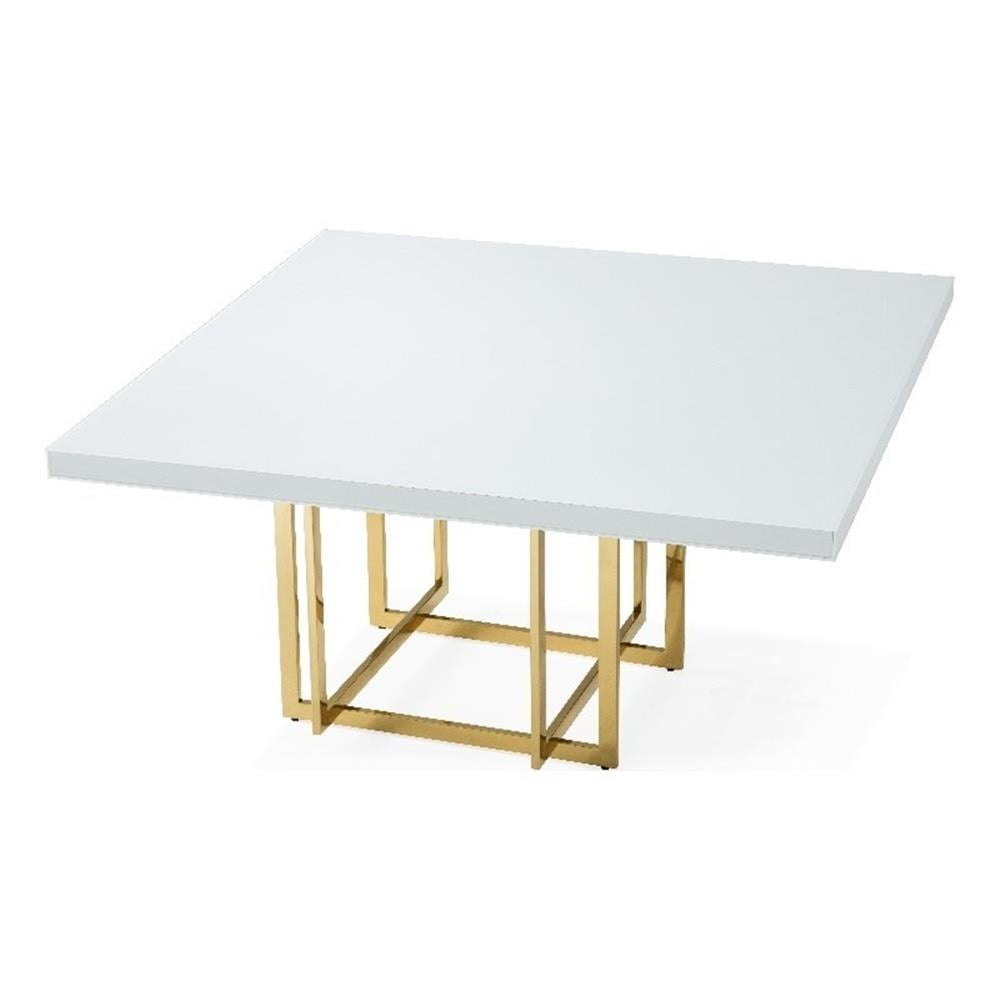 White Square Dining table with Wood Lacquer/Glass top and Gold Base ...