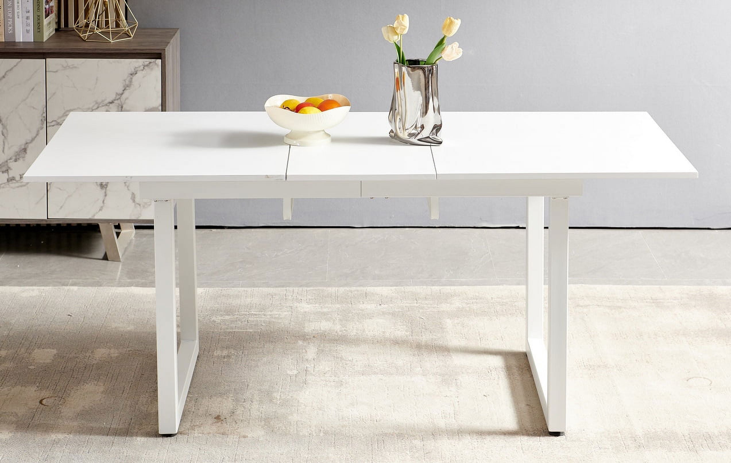 White Square Extendable Dining Table, Modern Kitchen Table for Small ...