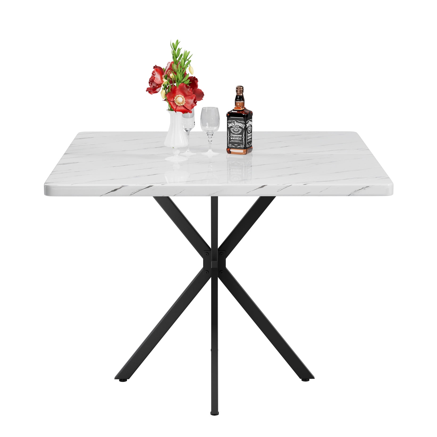 White Square Kitchen Table, 38.6" With Iron Legs, Easy To Clean And ...