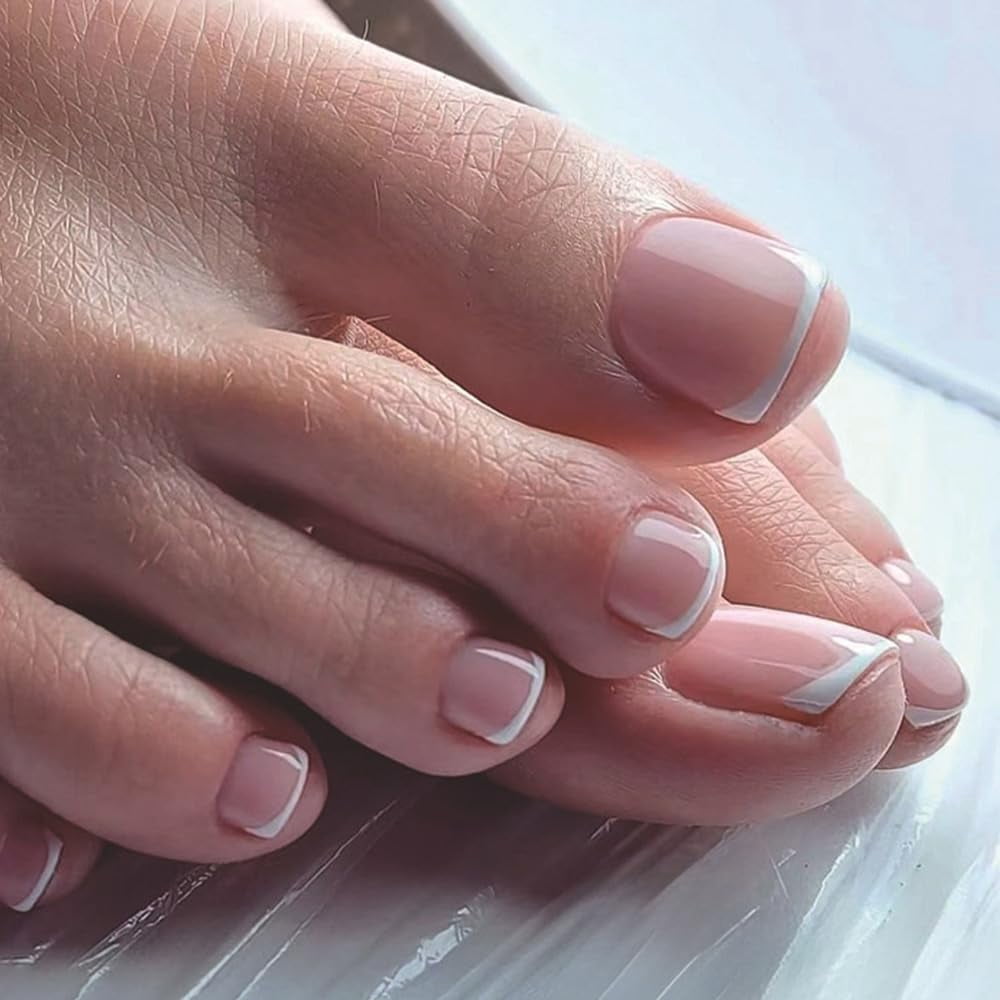 White Square Press on Toenails for Women French Tip Toe Nail Press ons ...