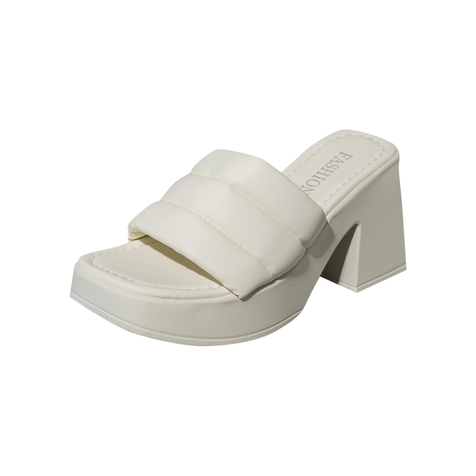 White Square Toe Slippers Women Open Toe High Heel Platform Design For ...