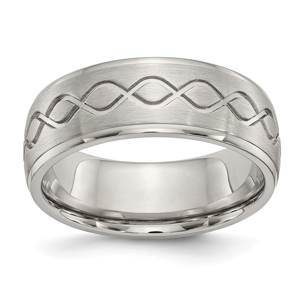 White Stainless Steel Ring Band Wedding Ridged Scroll Design Brushed ...