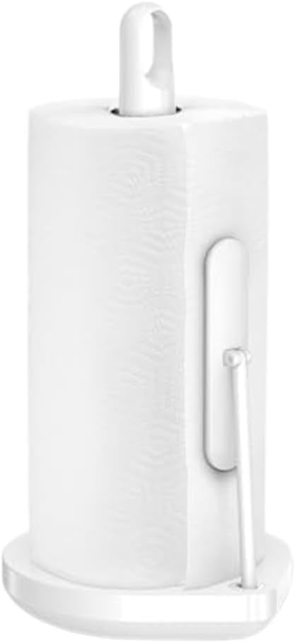 White Stainless Steel Tension Arm Standing Paper Towel Holder, Heavy ...