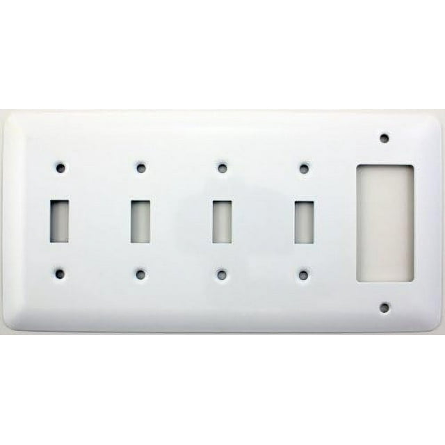 White Stamped Steel 5 Gang Combination Switch Plate - 4 Toggle Light ...