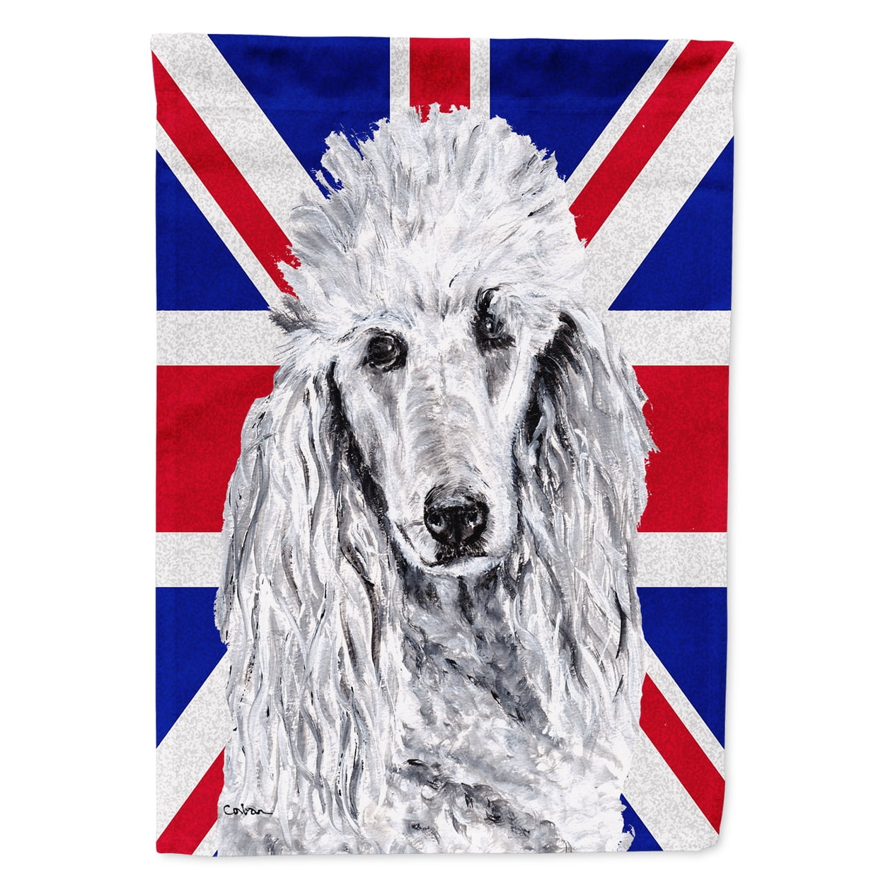 White Standard Poodle with English Union Jack British Flag House Flag ...
