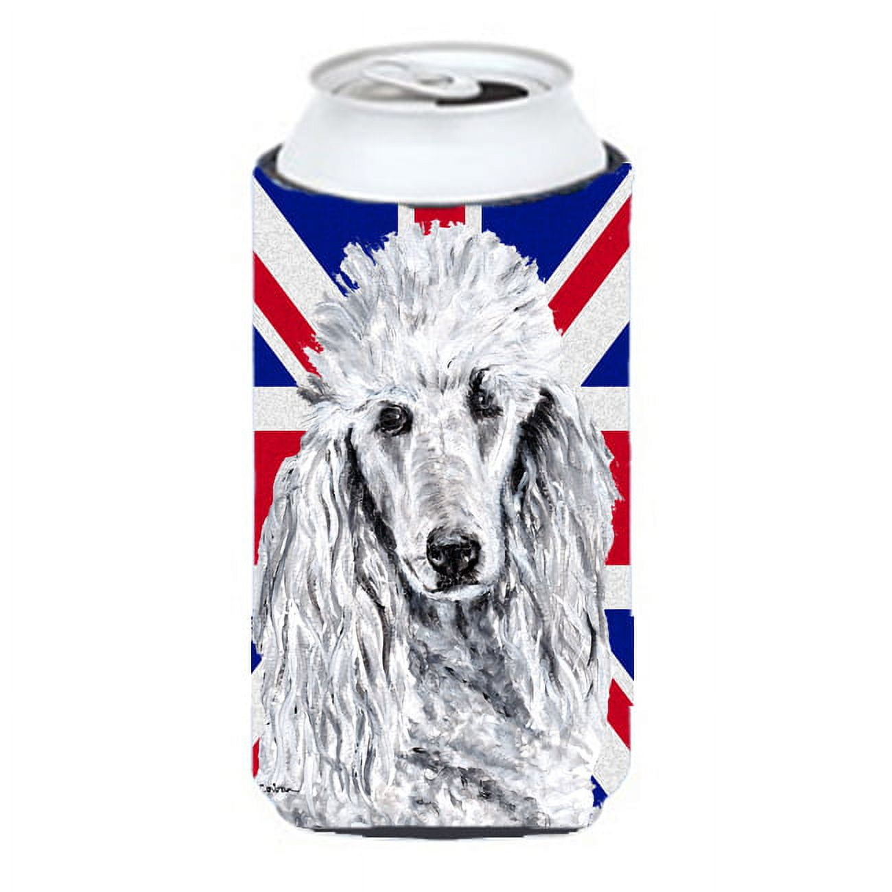 White Standard Poodle with English Union Jack British Flag Tall Boy ...
