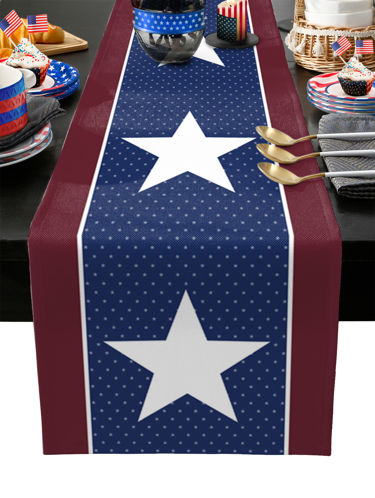 White Star Filling Independence Day Table Runner 72 Inches, Ameican ...