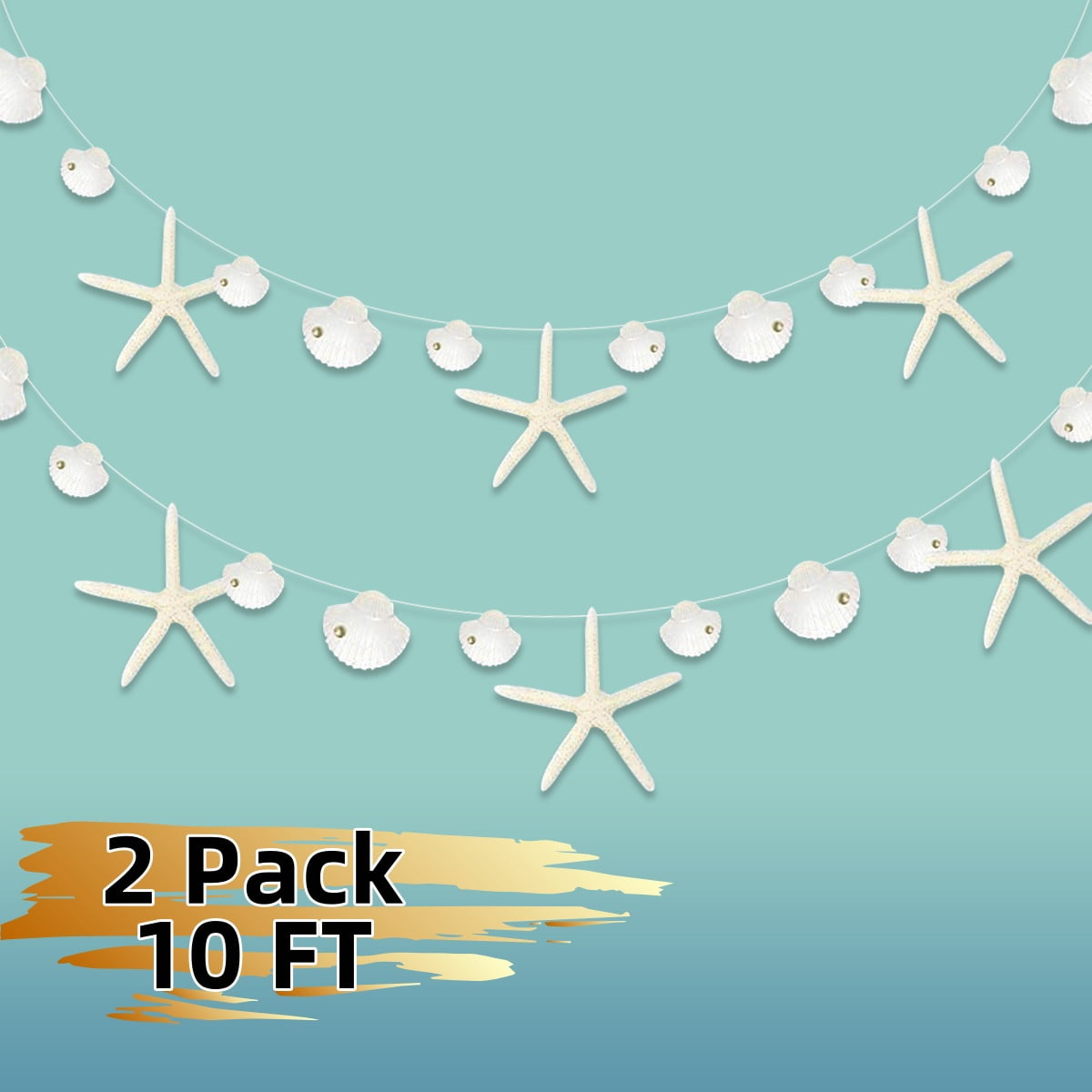 White Starfish Sea Shell Garland 2 Pack 10FT Starfish Hanging Bunting ...
