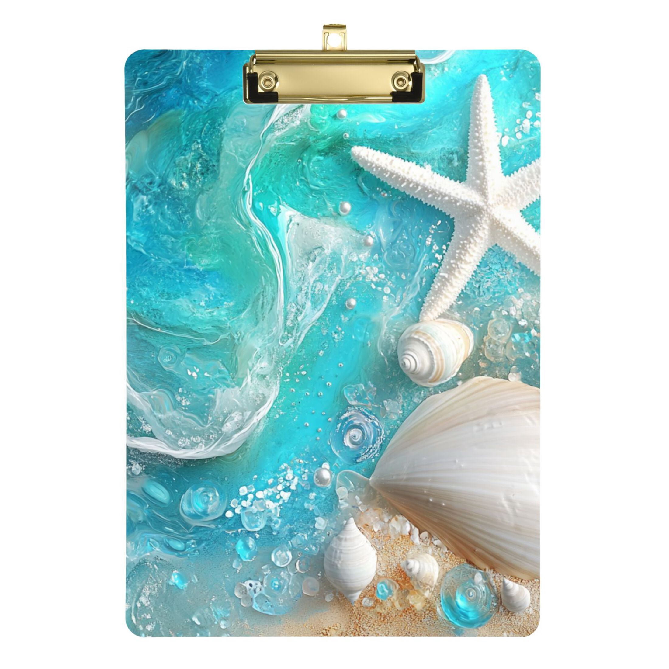 White Starfish Shells Blue Sea Acrylic Clipboard Drawing Board ...
