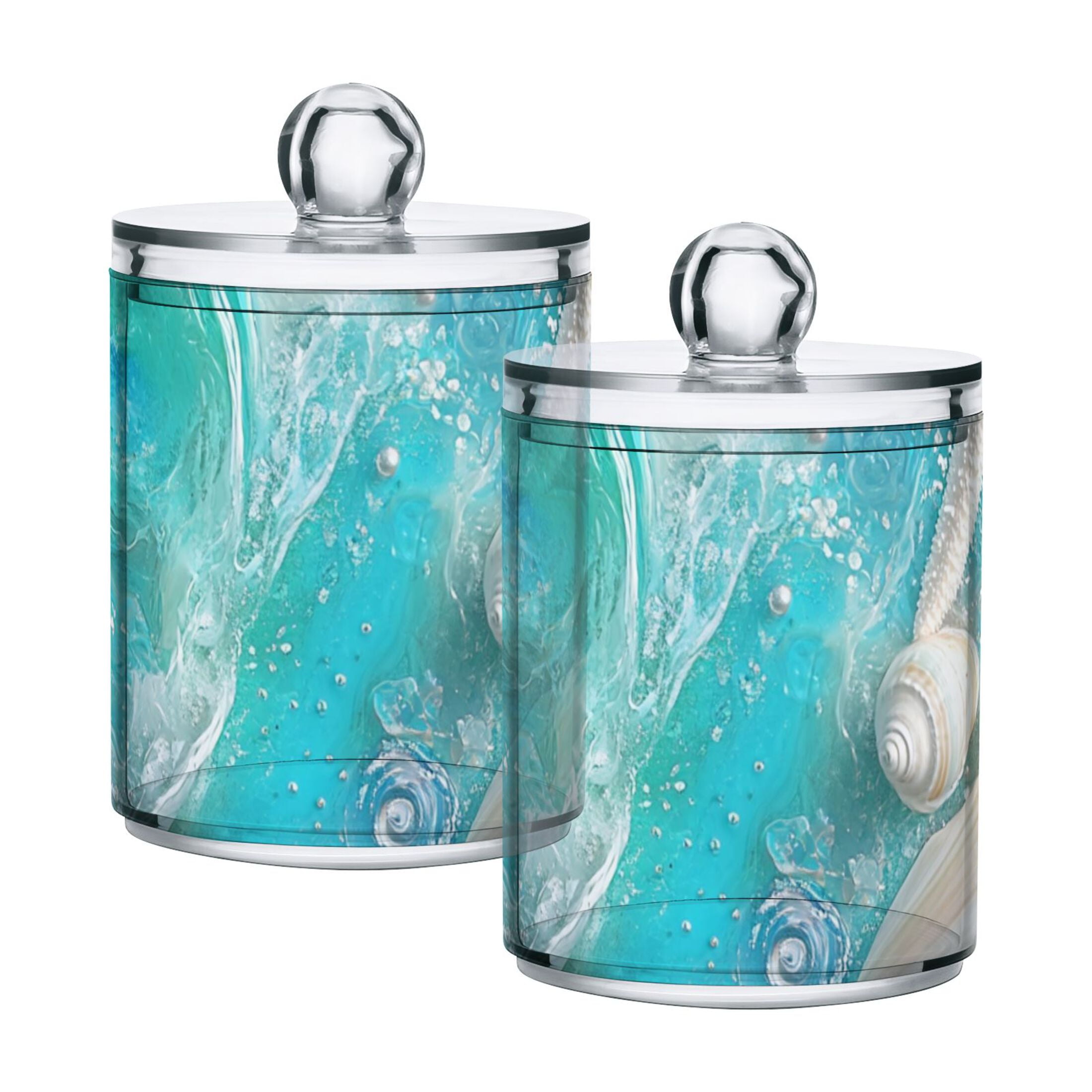 White Starfish Shells Blue Sea Translucent Plastic Cans Storage ...