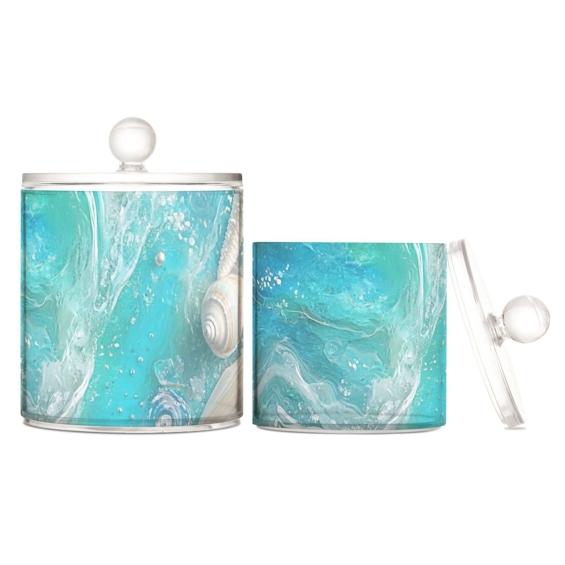 White Starfish Shells Blue Sea Translucent Plastic Cans Storage ...