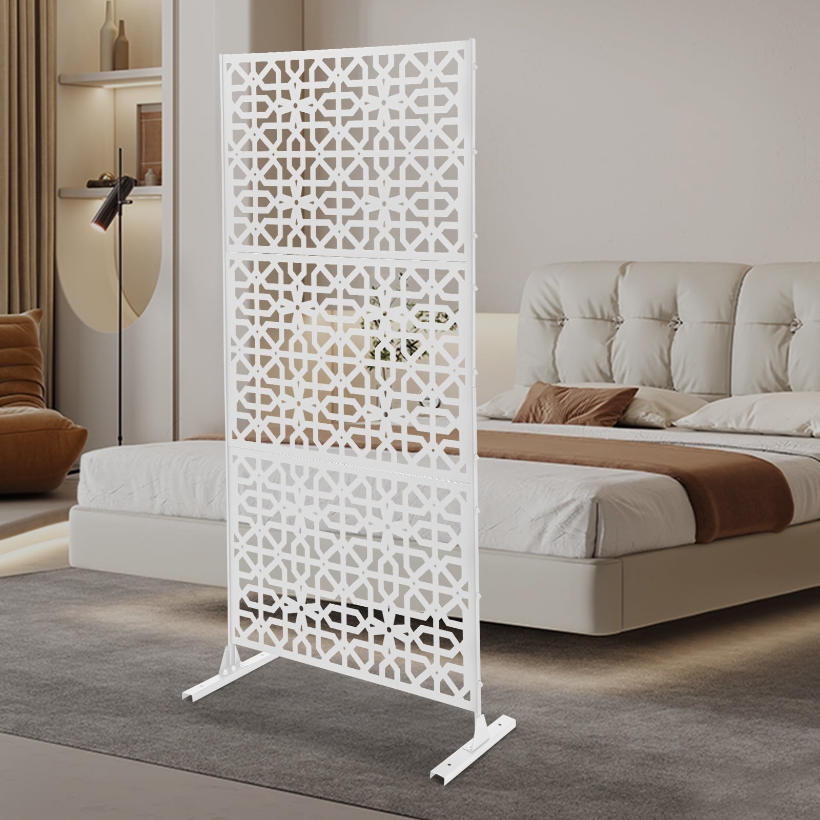 White Steel 3 Panels Privacy Screen, Decorative Privacy Screen, Privacy ...