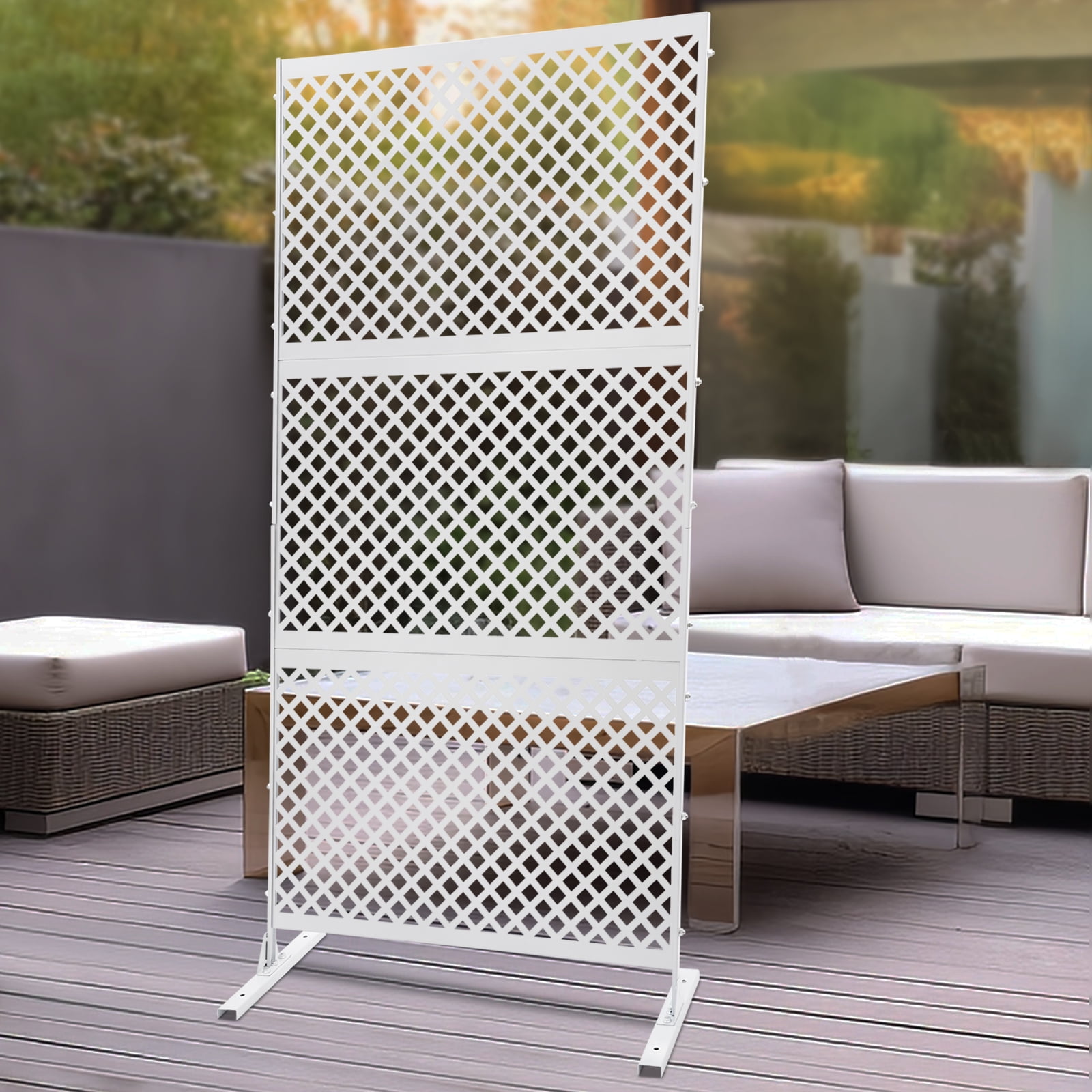 White Steel Privacy Screen, Diamond-shaped Decorative Privacy Screen ...