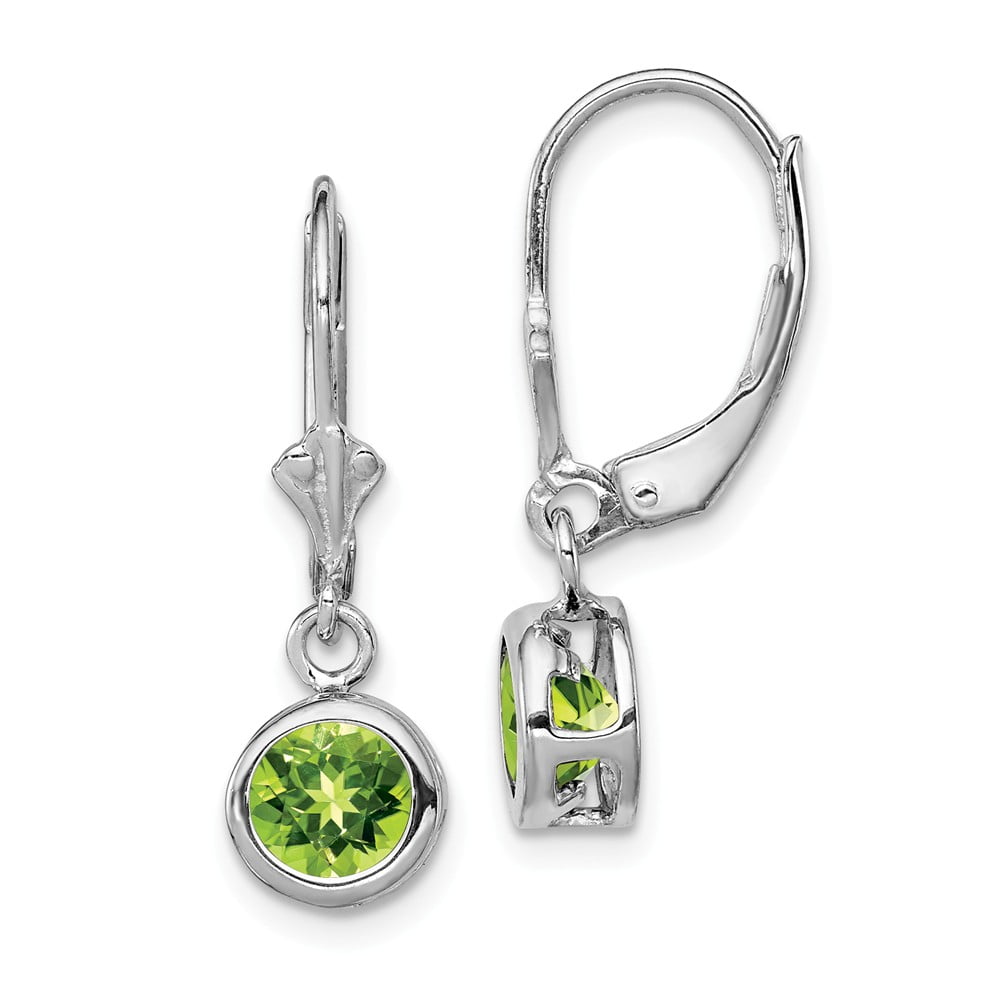 White Sterling Silver Earring Drop & Dangle Women'S Peridot Round Green ...