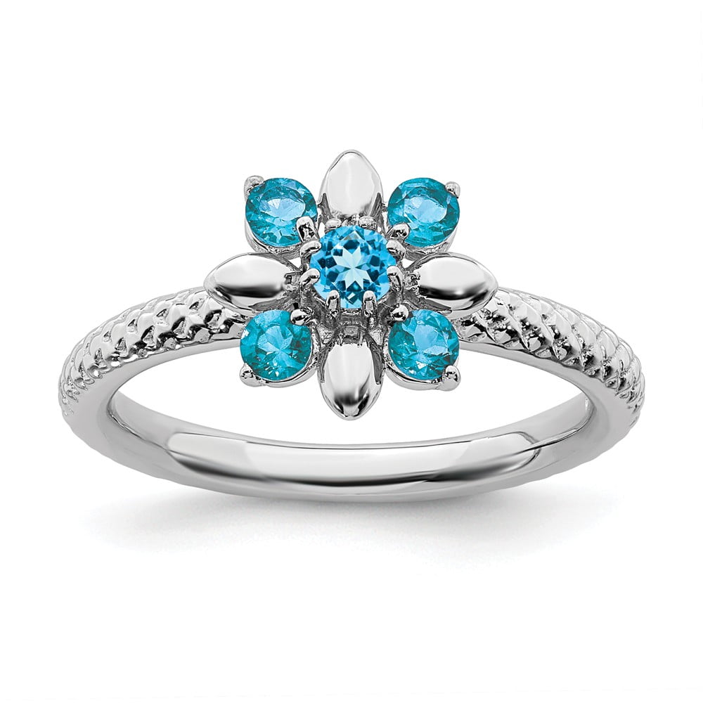White Sterling Silver Ring Band Stackable Topaz Blue - Walmart.com
