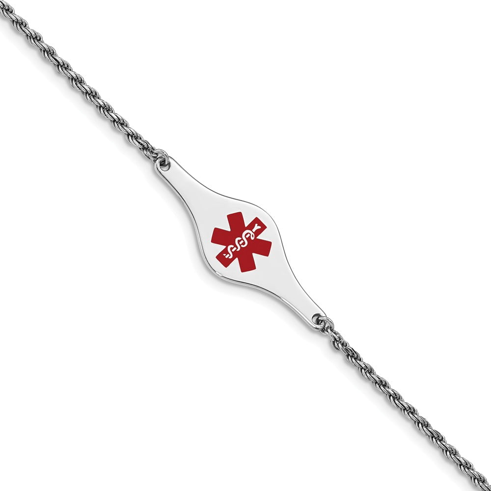 White Sterling Silver bracelet Medical Rope Red 6 in 3 mm - Walmart.com